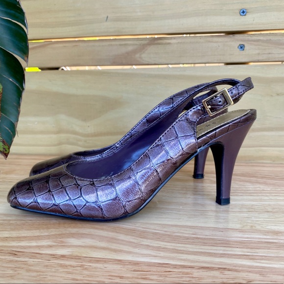 Dexter | Shoes | Dexter Faux Croc Brown Slingback Pumps 3 Size 5 | Poshmark